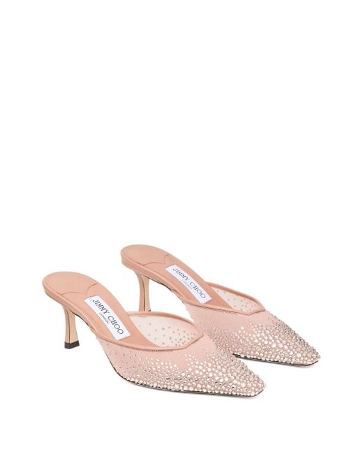 Jimmy Choo Vivi 65 Mesh Embellished Mules in Pink | Lyst