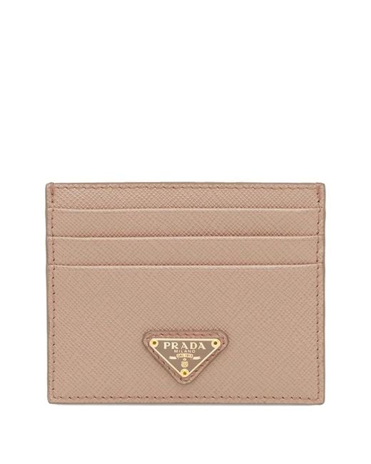 Prada Logo Card Wallet in Natural | Lyst UK