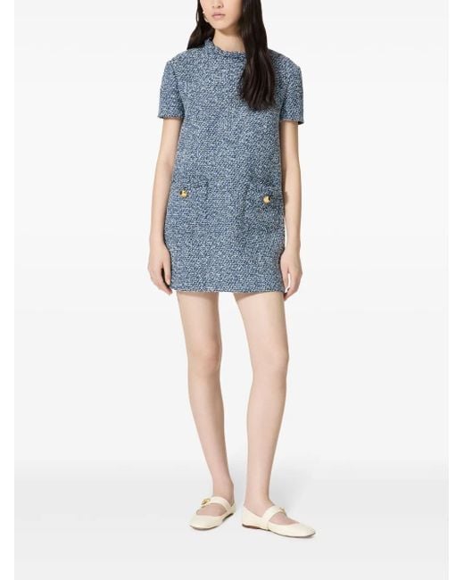 Valentino Garavani Tweed Denim Mini Dress in Blue | Lyst
