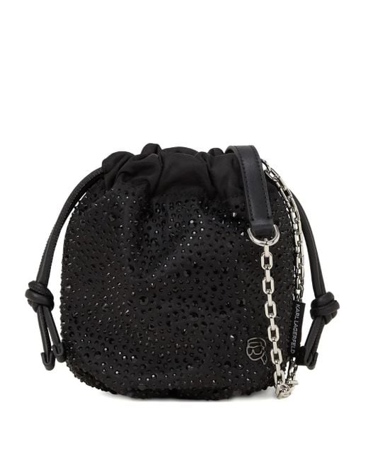 Karl Lagerfeld Small Ikon Rhinestone Bucket Bag in Black | Lyst UK