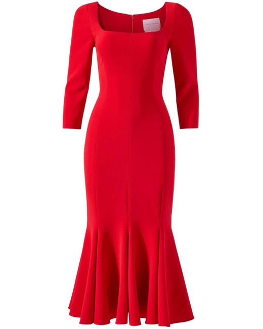 Carolina Herrera Trumpet Midi Dress in Red | Lyst