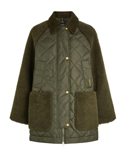 Barbour Quilted Teddy-Effect Puffer Jacket in Green | Lyst