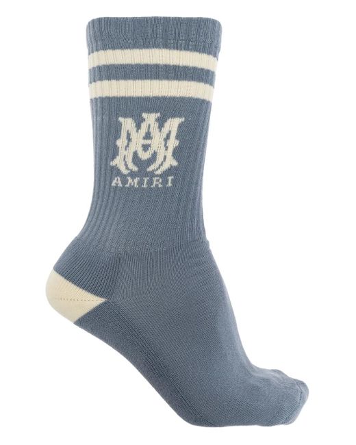 Amiri Striped Logo Socks in Blue for Men | Lyst