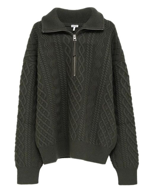 Loewe Cable-Knit Half-Zip Sweater in Black for Men | Lyst