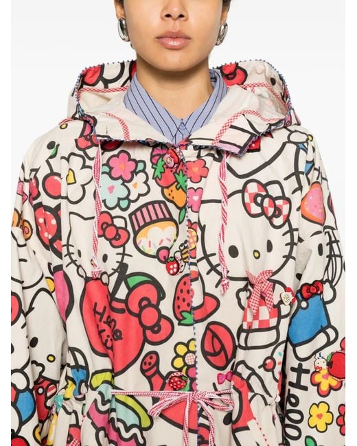 Péro Print Hooded Coat in Red | Lyst UK