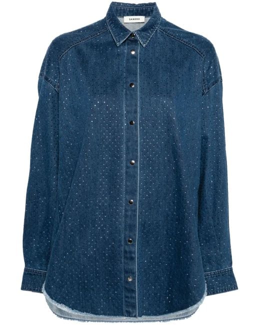 Sandro Denim Shirt With Rhinestones in Blue | Lyst