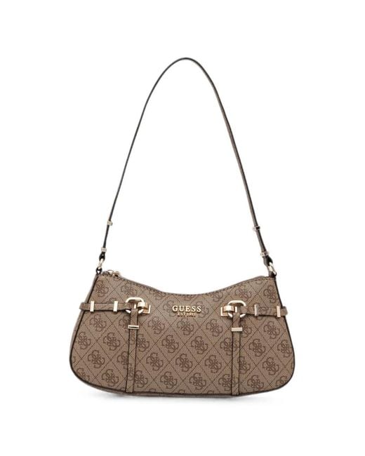Guess Leona Logo-Monogram Shoulder Bag in Natural | Lyst UK