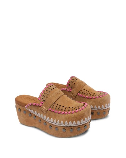 Mou 65Mm Embroidered Clogs in Brown | Lyst