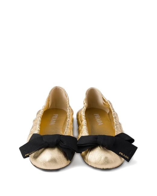 Prada Leather Ballet Flats in White | Lyst UK