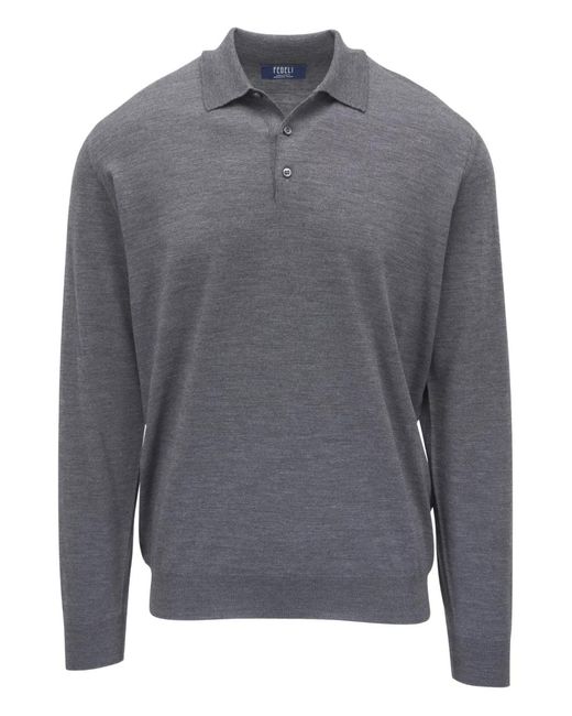 Fedeli Buttoned Polo Shirt in Grey for Men | Lyst UK