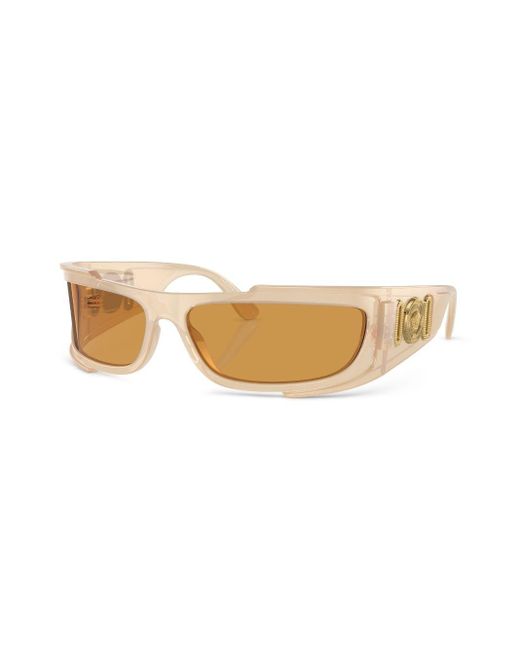 Versace Logo-Plaque Rectangular-Frame Sunglasses in Natural | Lyst