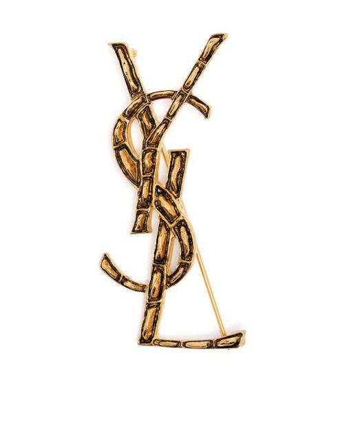 Saint Laurent Ysl Logo-Plaque Brooch in White for Men | Lyst