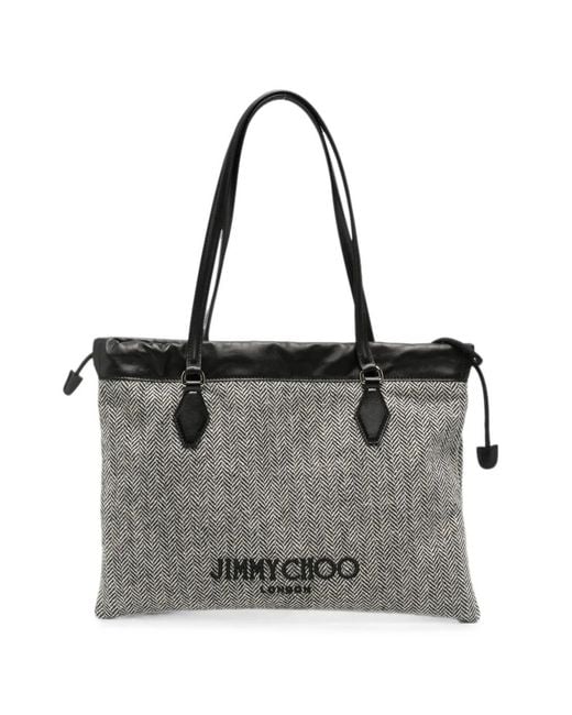 Jimmy Choo Herringbone-Pattern Drawstring Shoulder Bag in Grey | Lyst UK