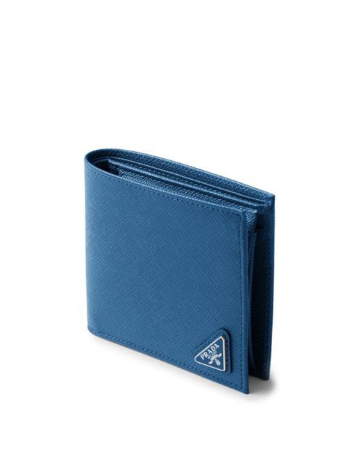 Prada Saffiano Leather Bifold Wallet in Blue for Men | Lyst
