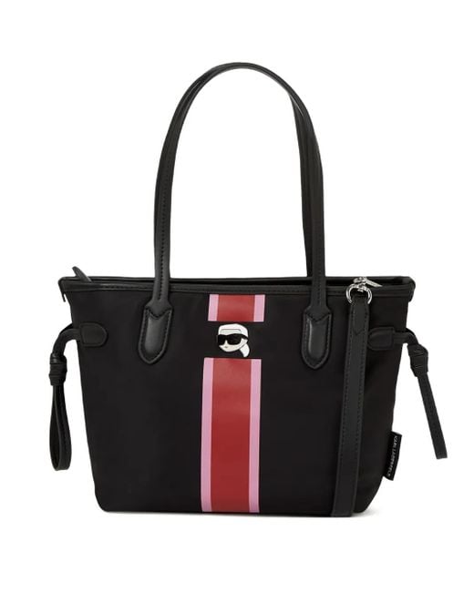 Karl Lagerfeld Small Ikon Stripe Tote Bag in Black | Lyst UK