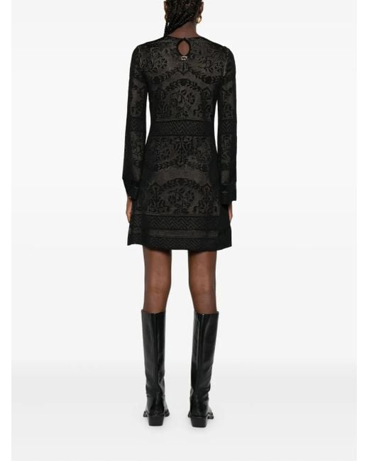 Twinset Open-Work Knit Mini Dress in Black | Lyst UK