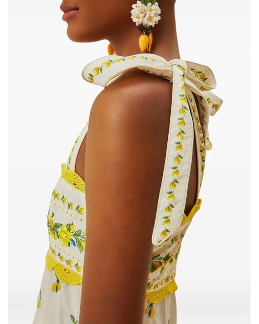 FARM Rio Sicily Pineapple-Embroidered Midi Dress in Metallic | Lyst UK