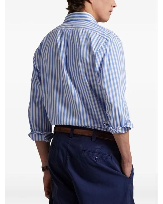 Polo Ralph Lauren Vertical-Stripe Logo-Embroidered Shirt in Blue for ...
