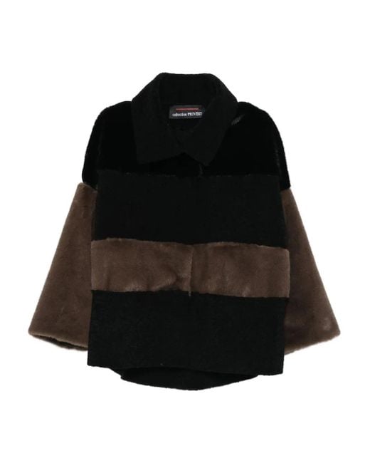 Collection Privée Shearling Panelled Coat in Black | Lyst UK