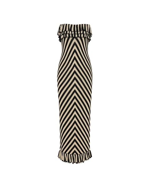 Posse Ruffled-Detail Striped-Pattern Strapless Maxi Dress in White ...