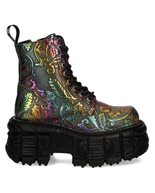 New Rock 60Mm Floral-Print Platform Boots in Black | Lyst UK