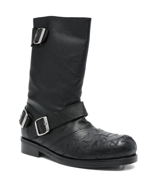 STEFAN COOKE Star Grainy Leather Biker Boots in Black for Men | Lyst