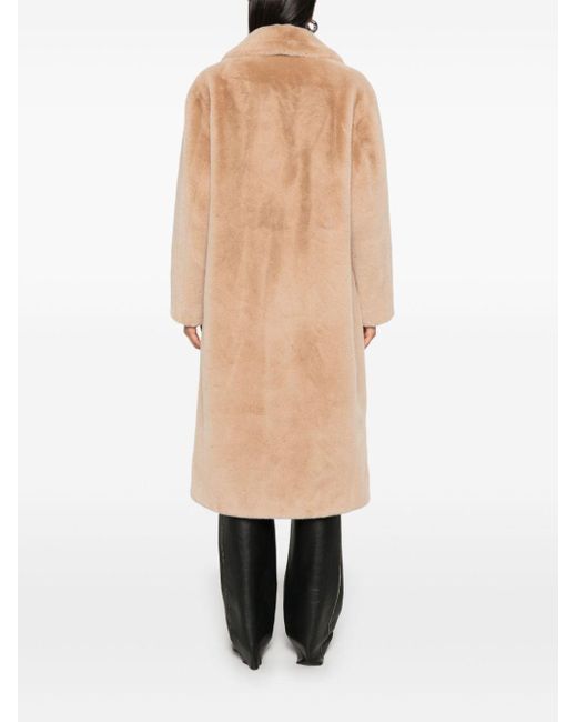Stand Studio Brushed Faux Fur Notched Coat in Natural | Lyst