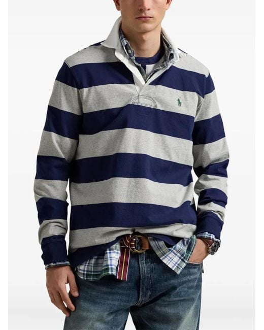 Polo Ralph Lauren The Iconic Rugby Striped Long-Sleeves Polo Shirt in Blue for Men | Lyst