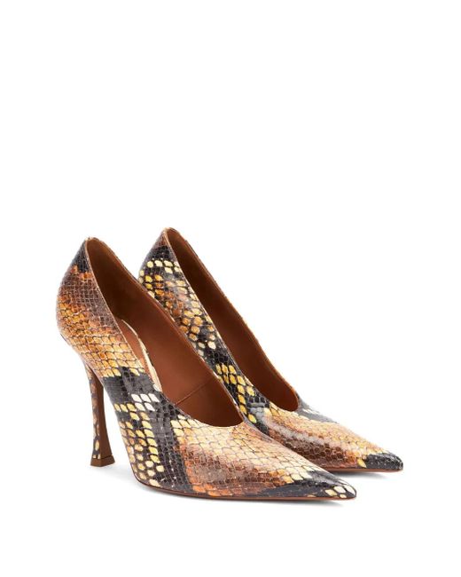 Roberto Cavalli Snake-Embossed High-Heel Pumps in Brown | Lyst