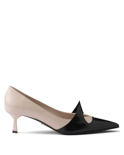 Prada 55Mm Two-Tone Brushed-Leather Pumps in White | Lyst