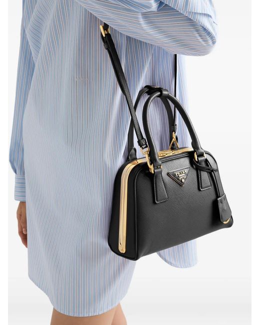 Prada Pyramid Leather Tote Bag in Black | Lyst