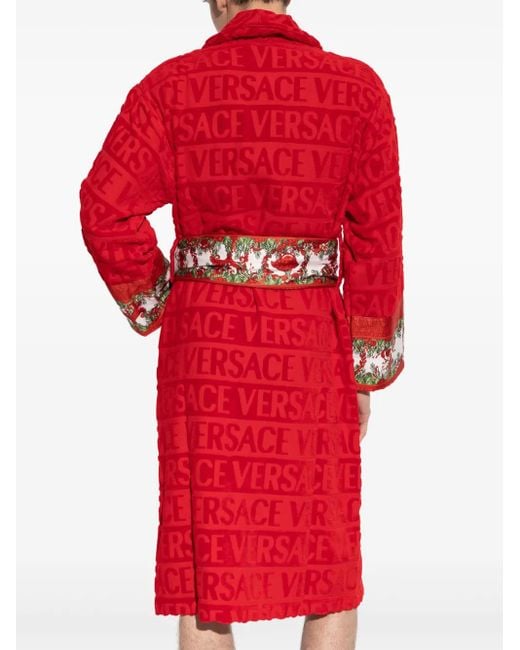 Versace Baroque-Print Belted Robe in Red | Lyst UK