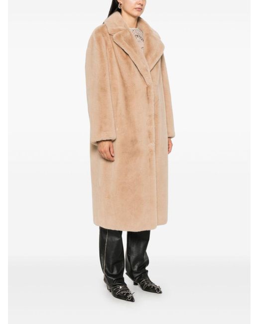 Stand Studio Brushed Faux Fur Notched Coat in Natural | Lyst