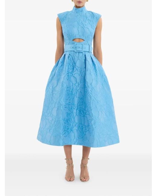 Rebecca Vallance Aegir Cut-Out Belted Midi Dress in Blue | Lyst