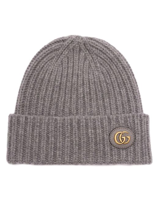 Gucci Ribbed Wool-Cashmere Double G Beanie in Grey | Lyst UK