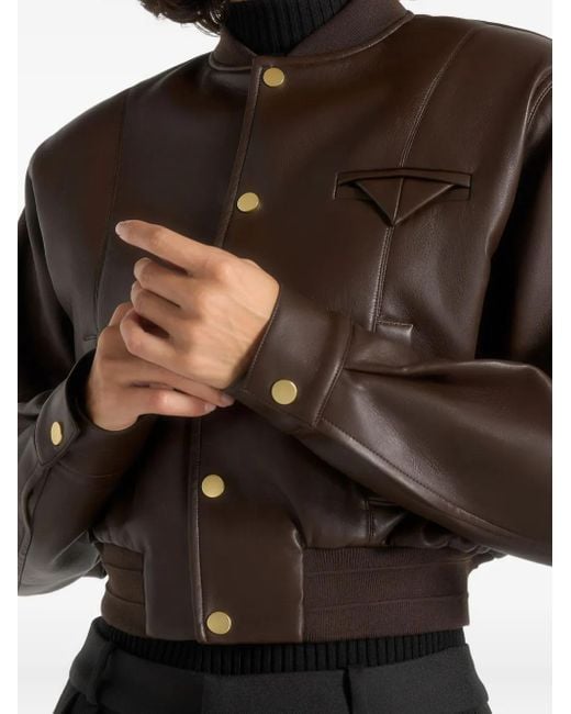 Manière De Voir Zina Faux-Leather Wide Shoulder Bomber Jacket in Black ...