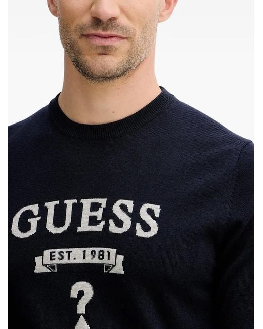 Guess Logo Crew-Neck Knitwear in Blue for Men | Lyst UK