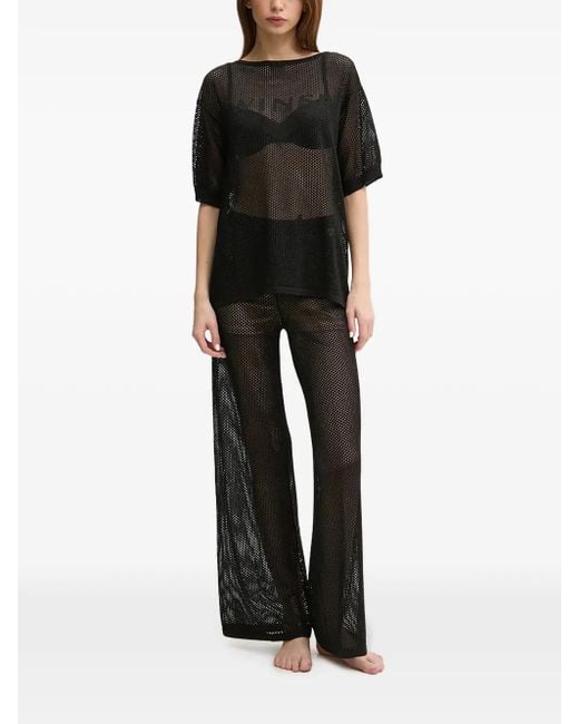 Twinset Wide-Leg Mesh Beach Trousers in Black | Lyst UK