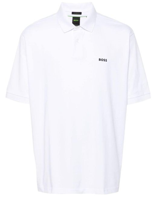 BOSS Rubberised-Logo Polo Shirt in White for Men | Lyst UK