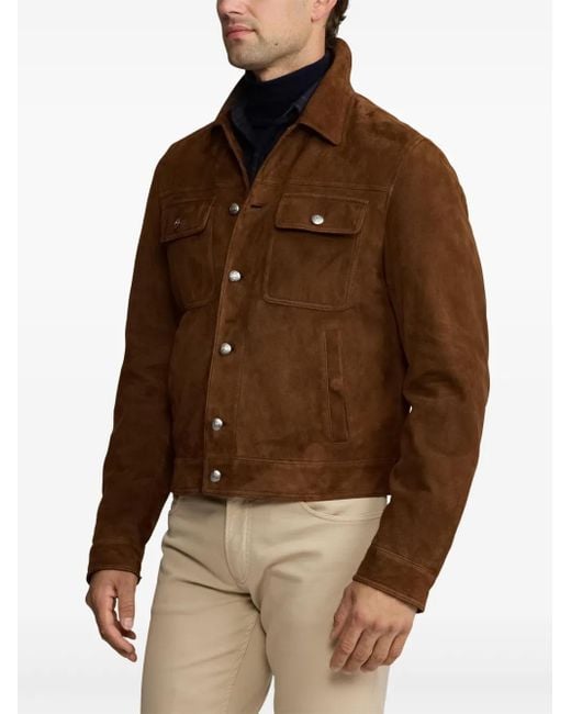 Ralph Lauren Suede Jacket in Brown for Men | Lyst