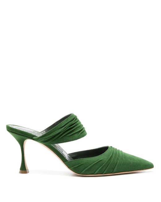 Manolo Blahnik Circeamu 70Mm Suede Mules in Green | Lyst