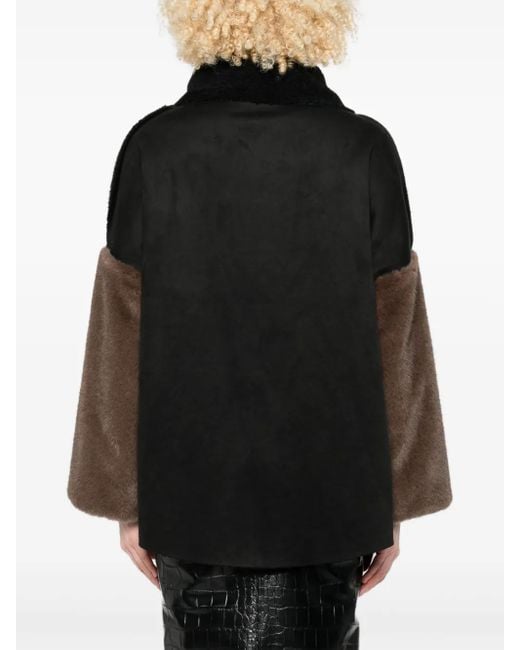 Collection Privée Shearling Panelled Coat in Black | Lyst UK