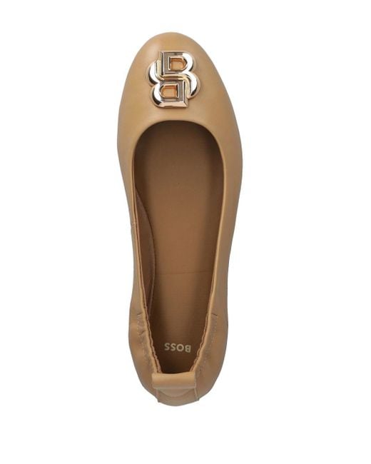BOSS Monogram Leather Ballerina Shoes in Brown | Lyst