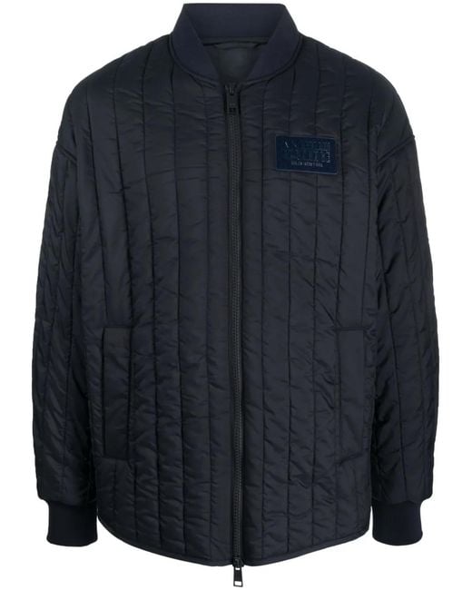 ARMANI EXCHANGE Logo-Patch Quilted Bomber Jacket in Blue for Men | Lyst UK