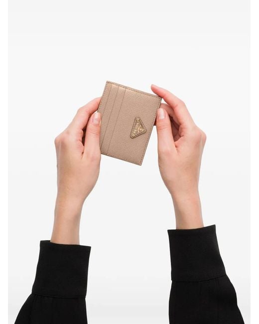 Prada Logo Card Wallet in Natural | Lyst UK