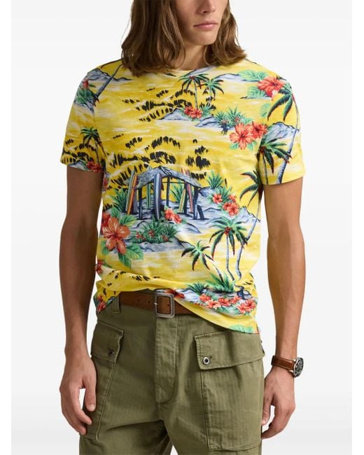Polo Ralph Lauren Surf-Print T-Shirt in Yellow for Men | Lyst