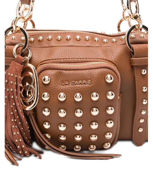 La Carrie Small Planets Studded Tassel Shoulder Bag in Brown | Lyst UK