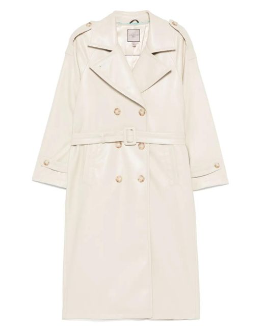 Urbancode Faux-Leather Trench Coat in Natural | Lyst UK