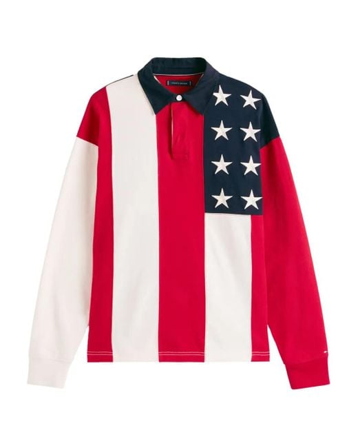 Tommy Hilfiger Flag-Panel Polo Shirt in Red for Men | Lyst UK