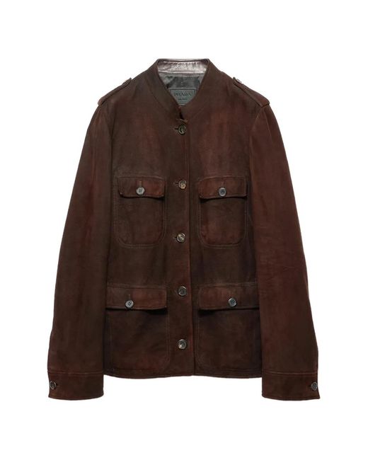 Prada Suede Jacket in Brown | Lyst UK